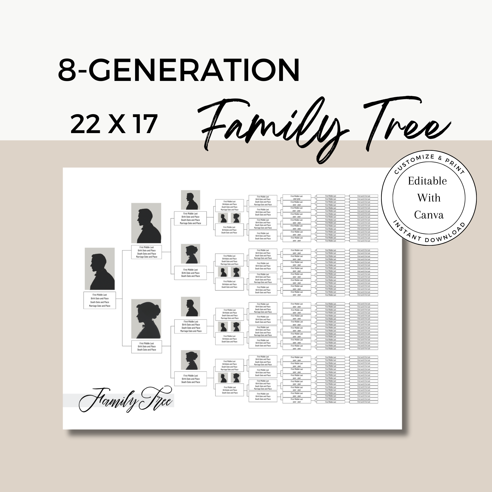 8-Generation Family Tree Canva Template – Set of 3 - Genealogy By Design
