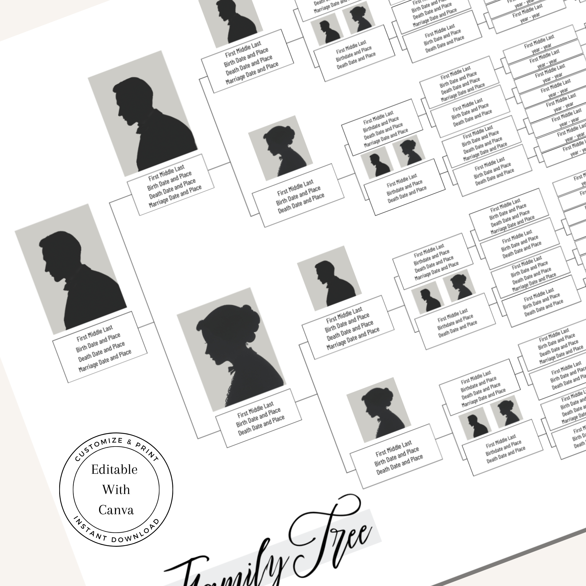 8-Generation Family Tree Canva Template – Set of 3 - Genealogy By Design