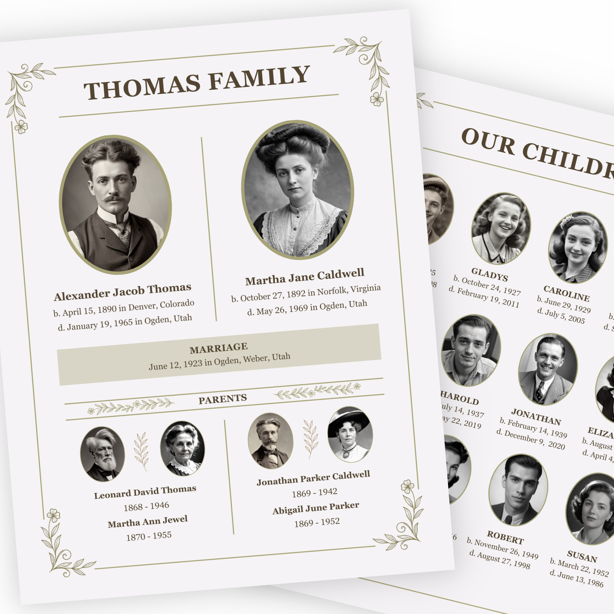 Ancestor Biography Template Editable in Canva - Genealogy By Design