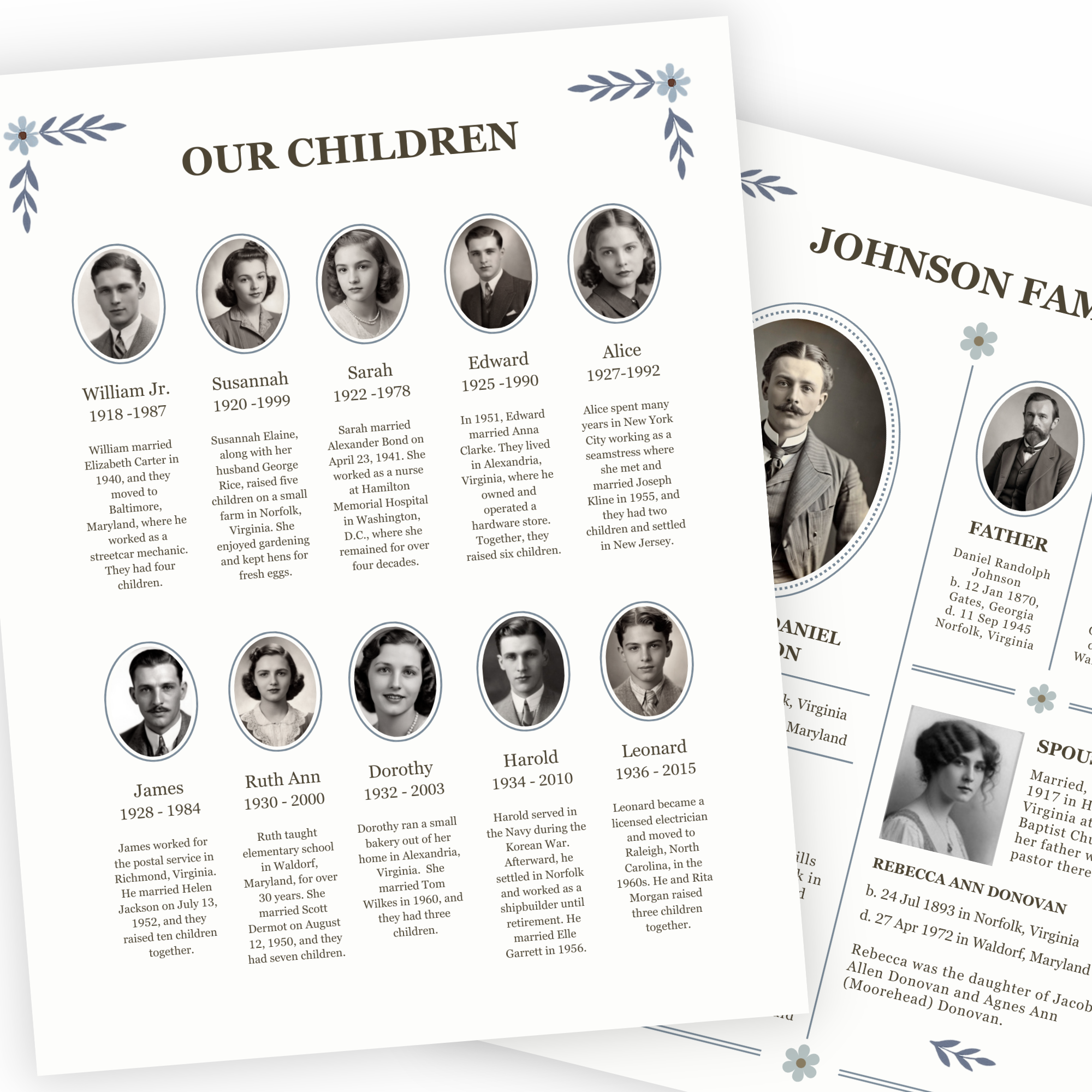 Ancestor Biography Template (2 Pages) – Editable in Canva - Genealogy ...