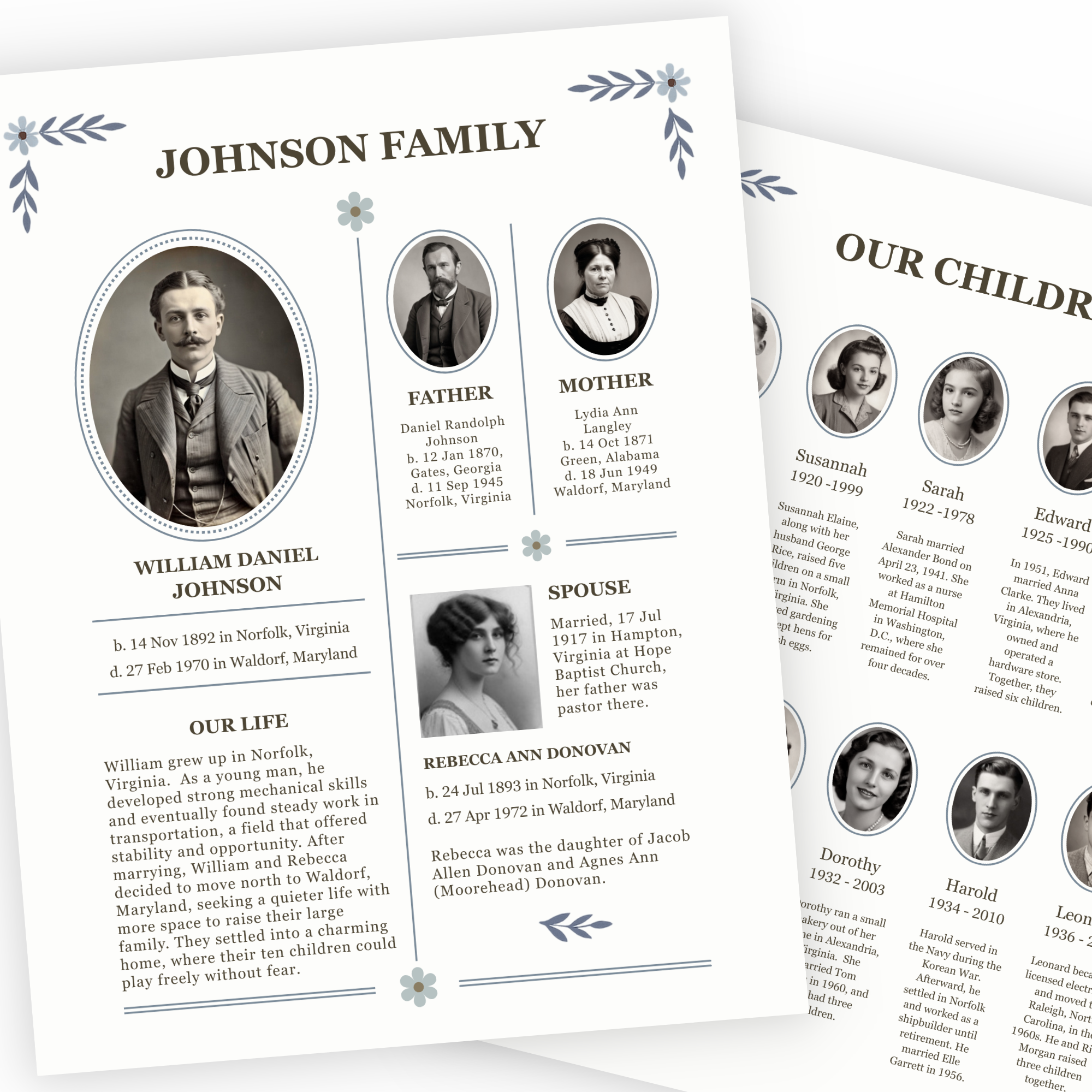 Ancestor Biography Template (2 Pages) – Editable in Canva - Genealogy ...