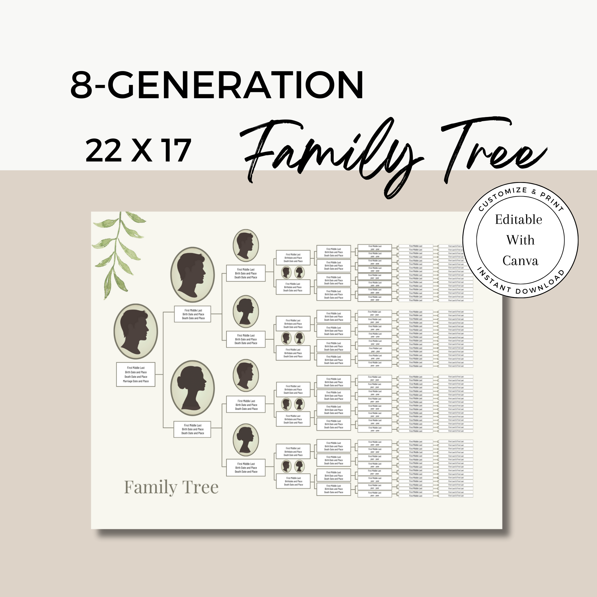 8-Generation Family Tree Canva Template – Set of 3 - Genealogy By Design