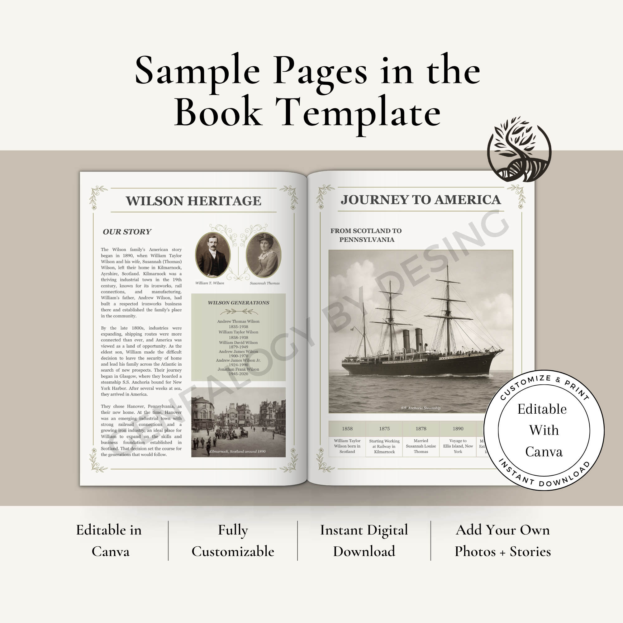 Editable Family History Book Template Canva | Genealogy Book ...